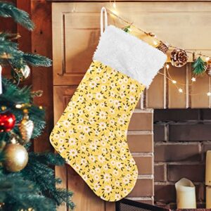 Kigai Christmas Stockings Yellow Daisy Flower Large Candy Stockings Stuffers Kids Cute Xmas Sock Decorations 1PC for Home Holiday Party 12" x18"