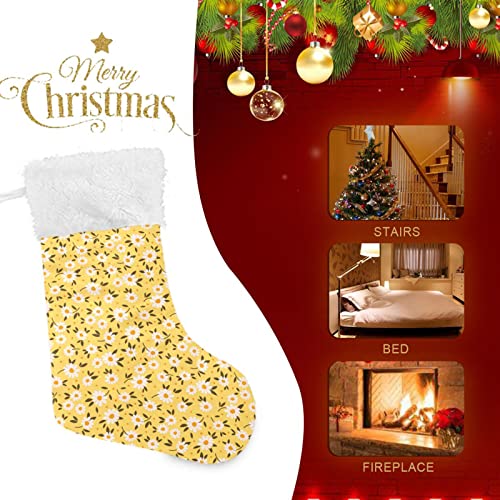 Kigai Christmas Stockings Yellow Daisy Flower Large Candy Stockings Stuffers Kids Cute Xmas Sock Decorations 1PC for Home Holiday Party 12" x18"