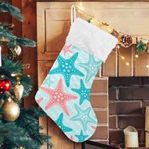 Kigai Christmas Stockings Sea Pattern with Starfish Large Candy Stockings Stuffers Kids Cute Xmas Sock Decorations 1PC for Home Holiday Party 12" x18"