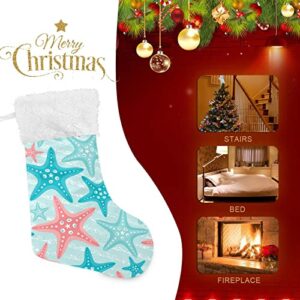 Kigai Christmas Stockings Sea Pattern with Starfish Large Candy Stockings Stuffers Kids Cute Xmas Sock Decorations 1PC for Home Holiday Party 12" x18"