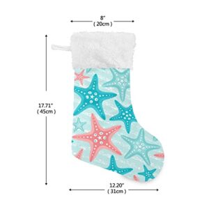 Kigai Christmas Stockings Sea Pattern with Starfish Large Candy Stockings Stuffers Kids Cute Xmas Sock Decorations 1PC for Home Holiday Party 12" x18"