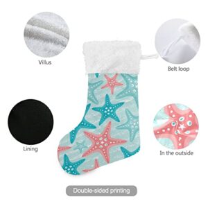 Kigai Christmas Stockings Sea Pattern with Starfish Large Candy Stockings Stuffers Kids Cute Xmas Sock Decorations 1PC for Home Holiday Party 12" x18"