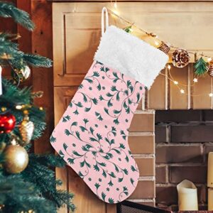 Kigai Christmas Stockings Pink Plant Pattern Large Candy Stockings Stuffers Kids Cute Xmas Sock Decorations 1PC for Home Holiday Party 12" x18"