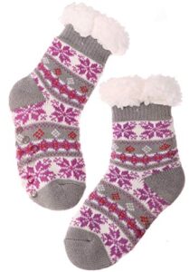 girls boys kids fuzzy slipper socks fluffy cozy cabin warm winter plush sherpa comfy fleece lined home soft sleep thick grips gripper non slip christmas socks gift stocking stuffers for child (snowflake grey, 5-9 y)