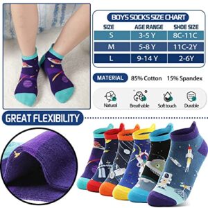 Welwoos Kids Boys Ankle Socks No Show Low Cut Funny Cute Cartoon Novelty Cotton Socks 6 Pairs Gifts Stocking Stuffers for Boys Kids(Space,,9-14 Y)