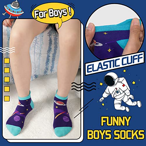 Welwoos Kids Boys Ankle Socks No Show Low Cut Funny Cute Cartoon Novelty Cotton Socks 6 Pairs Gifts Stocking Stuffers for Boys Kids(Space,,9-14 Y)