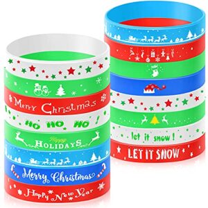 48 pieces christmas wristband silicone bracelets, xmas rubber band wristbands accessories gift for kids adults stocking stuffers, holiday decoration wrist band party supplies favors