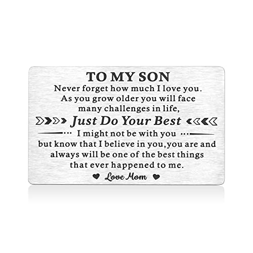 Son Gifts from Mom I Love You Cards to My Son Christmas Stocking Stuffers Birthday Valentine Back to School Inspirational Graduation Coming-to-Age Note Engraved Inserts Greeting Card for Boys Him Men