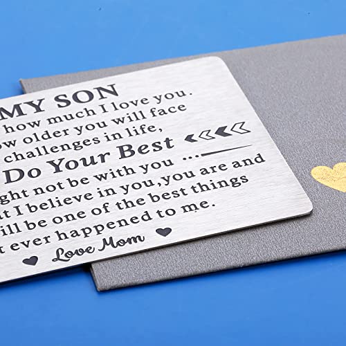 Son Gifts from Mom I Love You Cards to My Son Christmas Stocking Stuffers Birthday Valentine Back to School Inspirational Graduation Coming-to-Age Note Engraved Inserts Greeting Card for Boys Him Men