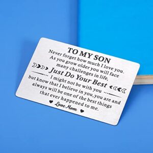 Son Gifts from Mom I Love You Cards to My Son Christmas Stocking Stuffers Birthday Valentine Back to School Inspirational Graduation Coming-to-Age Note Engraved Inserts Greeting Card for Boys Him Men