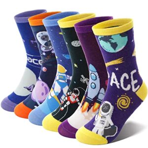 welwoos boys kids socks crazy fun novelty funny cotton crew children teenage boys gift stocking stuffers socks 6 pairs (astronaut,5-8y)