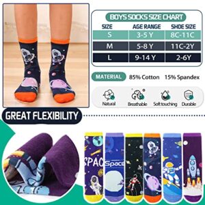 Welwoos Boys Kids Socks Crazy Fun Novelty Funny Cotton Crew Children Teenage Boys Gift Stocking Stuffers Socks 6 Pairs (Astronaut,5-8Y)