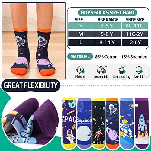 Welwoos Boys Kids Socks Crazy Fun Novelty Funny Cotton Crew Children Teenage Boys Gift Stocking Stuffers Socks 6 Pairs (Astronaut,5-8Y)