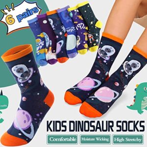 Welwoos Boys Kids Socks Crazy Fun Novelty Funny Cotton Crew Children Teenage Boys Gift Stocking Stuffers Socks 6 Pairs (Astronaut,5-8Y)