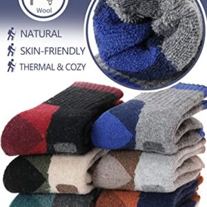 Anlisim Kids Merino Wool Hiking Socks Boys Girls Toddlers Thermal Winter Warm Boot Thick Cushion Snow Ski Gift Stocking Stuffer Socks 6 Pairs (Check, 12-15 Y)