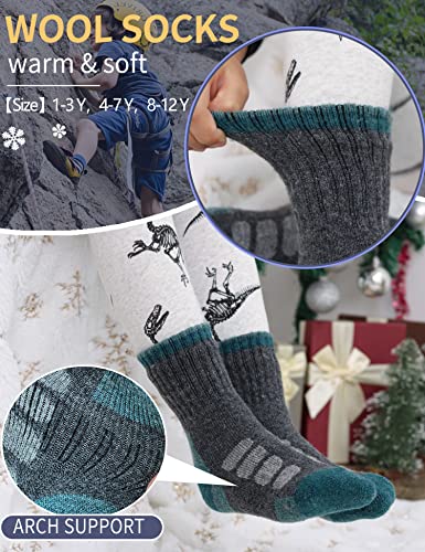 Anlisim Kids Merino Wool Hiking Socks Boys Girls Toddlers Thermal Winter Warm Boot Thick Cushion Snow Ski Gift Stocking Stuffer Socks 6 Pairs (Check, 12-15 Y)