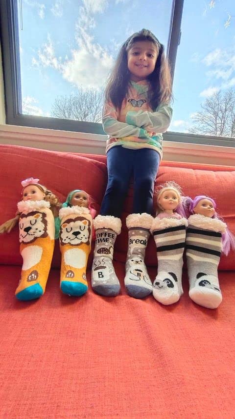 Cozople Winter Kids Fuzzy Slipper Socks Soft Thermal Non Skid Stockings for Girls Pink Cat Graphic Warm Fluffy Fleece Lined Home Socks with Grippers Think Christmas Stocking Stuffers for Girls 5-8T