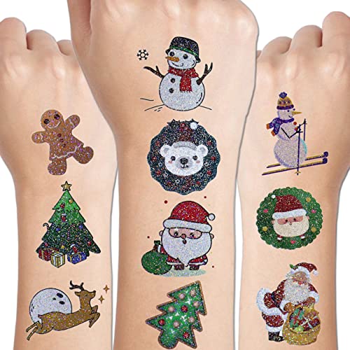 CHARLENT Glitter Christmas Tattoos for Kids - 12 Sheets Christmas Tattoos for Kids Christmas Xmas Party Favors, Stocking Stuffer, Christmas Eve Gift