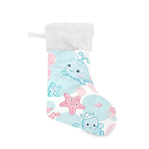 Kigai Christmas Stockings Cute Sea Life Large Candy Stockings Stuffers Kids Cute Xmas Sock Decorations 1PC for Home Holiday Party 12" x18"