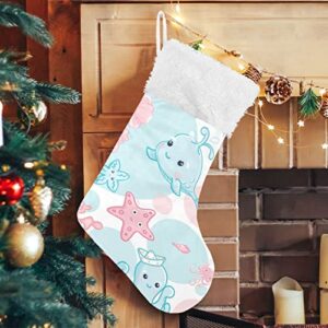 Kigai Christmas Stockings Cute Sea Life Large Candy Stockings Stuffers Kids Cute Xmas Sock Decorations 1PC for Home Holiday Party 12" x18"