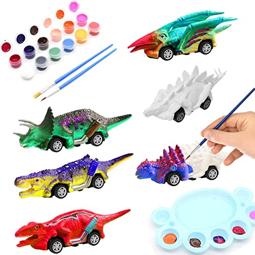 Mchochy 6 Pack Painting Dinosaur Pull Back Car Toys Arts and Crafts for Kids Age 3-12, DIY Dinosaur Painting Kits for Boys Girls Kids Christmas Party Favors Stocking Stuffers Gifts