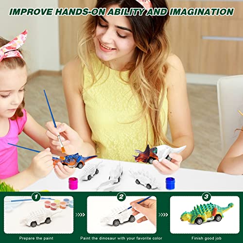 Mchochy 6 Pack Painting Dinosaur Pull Back Car Toys Arts and Crafts for Kids Age 3-12, DIY Dinosaur Painting Kits for Boys Girls Kids Christmas Party Favors Stocking Stuffers Gifts