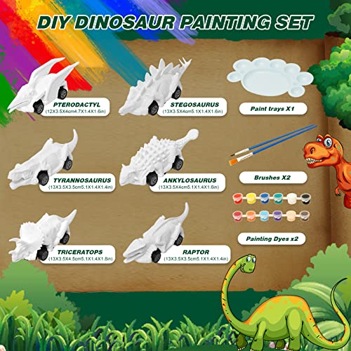 Mchochy 6 Pack Painting Dinosaur Pull Back Car Toys Arts and Crafts for Kids Age 3-12, DIY Dinosaur Painting Kits for Boys Girls Kids Christmas Party Favors Stocking Stuffers Gifts