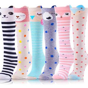 ANTSANG Kids Girls Knee High Socks Long Boot Crazy Silly Fun Gift Cute Tall Animal Socks for Child 6 Pairs Stocking Stuffers Gifts for 10 Year Old Girls Gifts Ideas (Animal A(6 Pairs))