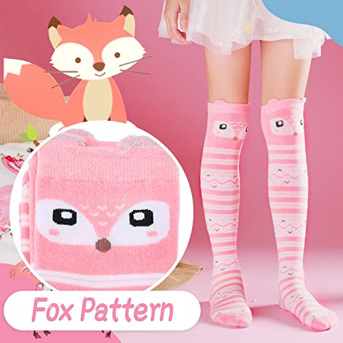 ANTSANG Kids Girls Knee High Socks Long Boot Crazy Silly Fun Gift Cute Tall Animal Socks for Child 6 Pairs Stocking Stuffers Gifts for 10 Year Old Girls Gifts Ideas (Animal A(6 Pairs))