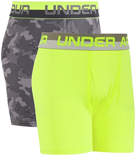 Under Armour boys Performance Briefs, Lightweight & Smooth Stretch Fit boxer briefs, Graphite/Yellow, Medium US