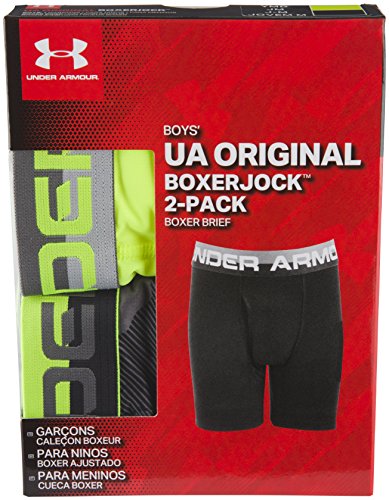 Under Armour boys Performance Briefs, Lightweight & Smooth Stretch Fit boxer briefs, Graphite/Yellow, Medium US