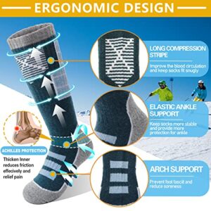 Anlisim Kids Merino Wool Ski Socks for Girls Boys Teen Thermal Winter Warm Thick Hiking Knee High Socks Stocking Stuffers for Skiing Snowboarding (Red / Orange / Green A, 8-12 Y)