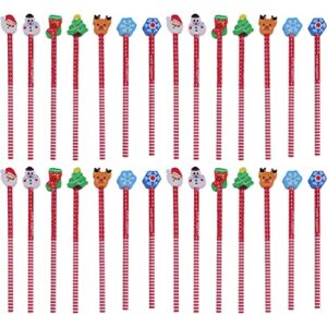 toyandona 40pcs christmas pencils with erasers toppers, assorted christmas pencils for kids students xmas stocking stuffers christmas party favors classroom rewards prizes (random style)