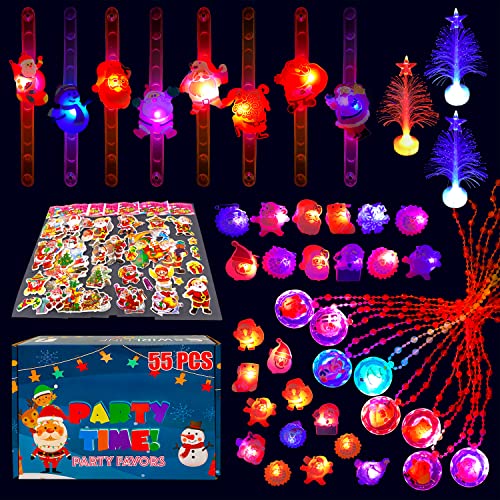 S SWIRLLINE 185 PCS Christmas Party Favors for Kids Prizes - Glow in The Dark Bulk Toys Pinata Fillers - Christmas Stocking Stuffers and Light Up Party Supplies