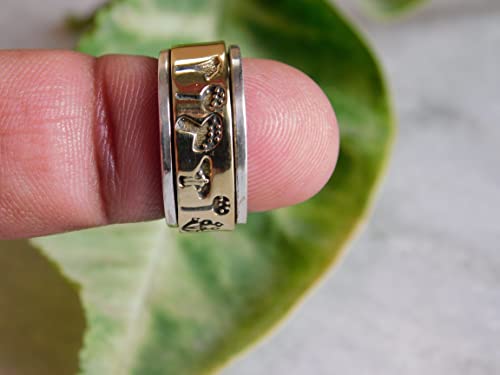 Personalized Silver Mushroom 925 Sterling Silver ring, Mushroom spinner Ring, Women Girls Girlfriends, Wedding Band, Forest Jewelry, Engraved Ring, Stocking Stuffer, (6), Silver & brass, 4 - 14 Size