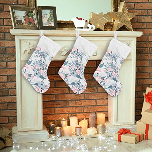 Kigai Christmas Stockings Pink Bluebonnet Bouquet Large Candy Stockings Stuffers Kids Cute Xmas Sock Decorations 1PC for Home Holiday Party 12" x18"