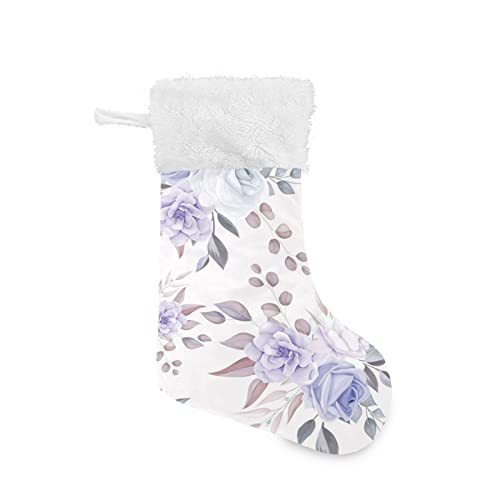 Kigai Christmas Stockings Romantic Purple Flower Large Candy Stockings Stuffers Kids Cute Xmas Sock Decorations 2PCS for Home Holiday Party 12" x18"