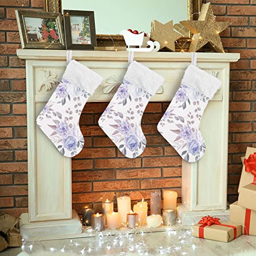 Kigai Christmas Stockings Romantic Purple Flower Large Candy Stockings Stuffers Kids Cute Xmas Sock Decorations 2PCS for Home Holiday Party 12" x18"