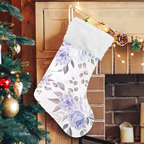 Kigai Christmas Stockings Romantic Purple Flower Large Candy Stockings Stuffers Kids Cute Xmas Sock Decorations 2PCS for Home Holiday Party 12" x18"