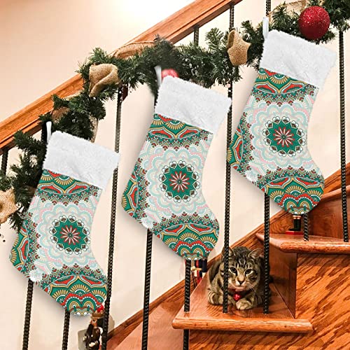 Kigai Christmas Stockings Bohemian Tile Green Large Candy Stockings Stuffers Kids Cute Xmas Sock Decorations 2PCS for Home Holiday Party 12" x18"