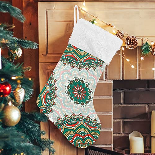 Kigai Christmas Stockings Bohemian Tile Green Large Candy Stockings Stuffers Kids Cute Xmas Sock Decorations 2PCS for Home Holiday Party 12" x18"