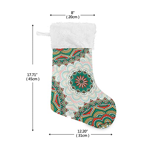 Kigai Christmas Stockings Bohemian Tile Green Large Candy Stockings Stuffers Kids Cute Xmas Sock Decorations 2PCS for Home Holiday Party 12" x18"