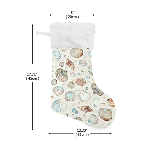 Kigai Christmas Stockings Seamless Sea Shells Large Candy Stockings Stuffers Kids Cute Xmas Sock Decorations 2PCS for Home Holiday Party 12" x18"