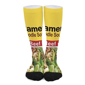 mystcover beef ramen noodle soup flavor socks for women socks for men crew socks for boys mid socks for girls stocking stuffers for teens casual athletic sport dress socks