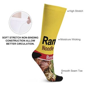 MYSTCOVER Beef Ramen Noodle Soup Flavor Socks for Women Socks for Men Crew Socks for Boys Mid Socks for Girls Stocking Stuffers for Teens Casual Athletic Sport Dress Socks