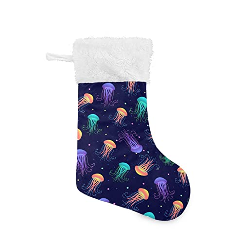 Kigai Christmas Stockings Seamless Underwater Jellyfish Large Candy Stockings Stuffers Kids Cute Xmas Sock Decorations 1PC for Home Holiday Party 12" x18"