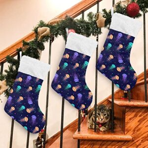 Kigai Christmas Stockings Seamless Underwater Jellyfish Large Candy Stockings Stuffers Kids Cute Xmas Sock Decorations 1PC for Home Holiday Party 12" x18"