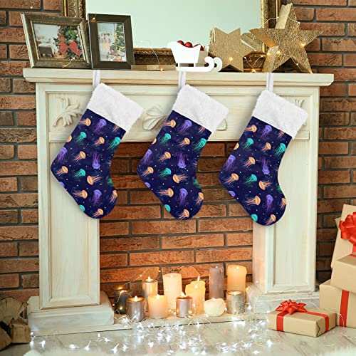 Kigai Christmas Stockings Seamless Underwater Jellyfish Large Candy Stockings Stuffers Kids Cute Xmas Sock Decorations 1PC for Home Holiday Party 12" x18"