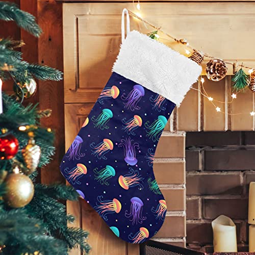 Kigai Christmas Stockings Seamless Underwater Jellyfish Large Candy Stockings Stuffers Kids Cute Xmas Sock Decorations 1PC for Home Holiday Party 12" x18"