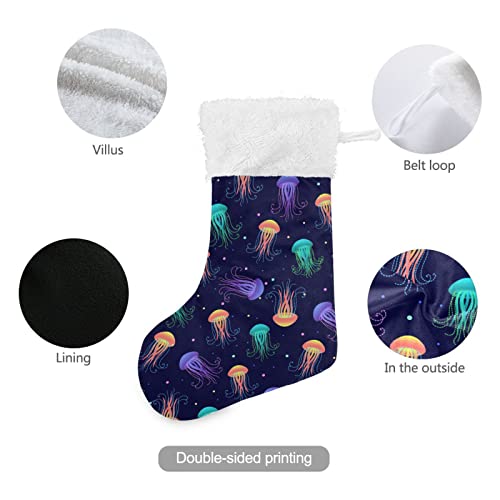 Kigai Christmas Stockings Seamless Underwater Jellyfish Large Candy Stockings Stuffers Kids Cute Xmas Sock Decorations 1PC for Home Holiday Party 12" x18"